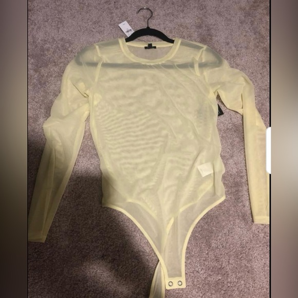 Express | Tops | Express Mesh Long Sleeve Bodysuit Has Double Snap Nwot ...